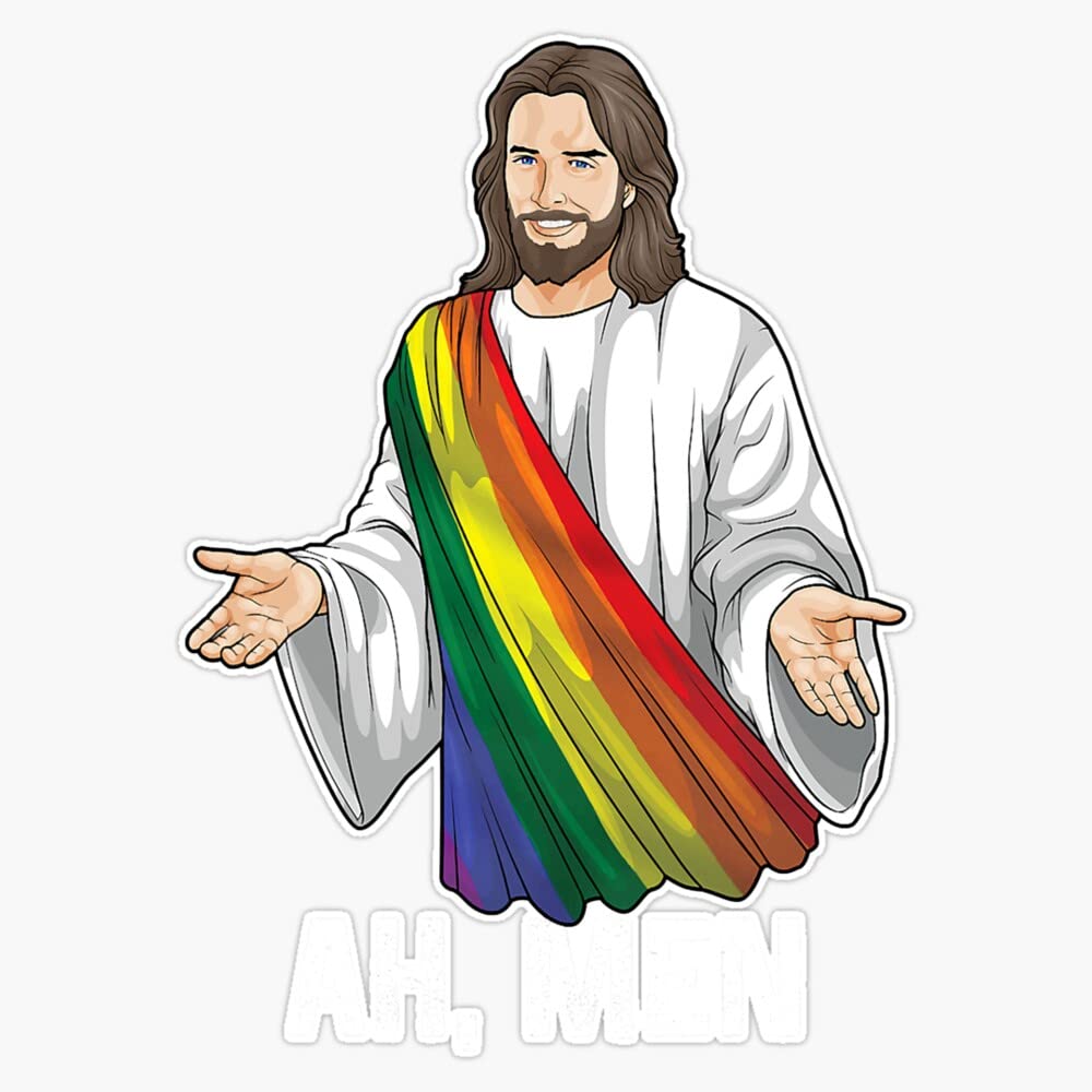 Amazon.com - Ah Men Rainbow Gay Jesus Christian LGBT Pride Flag Bumper ...