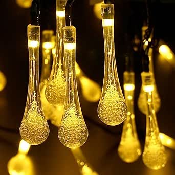 AMZSTAR Solar String Light Outdoor Waterproof Solar Drop Lights,Water ...