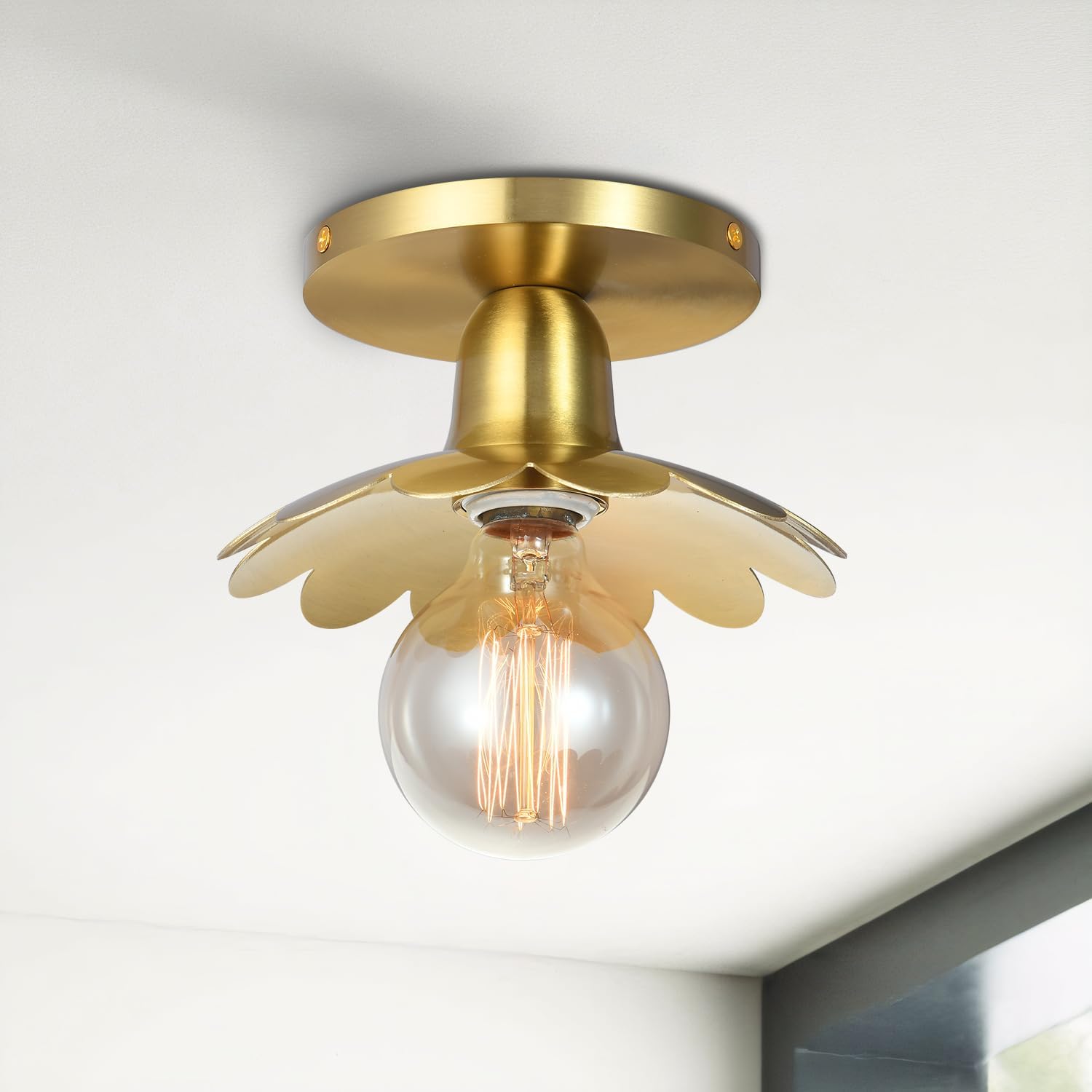 Pirxxiy Brass Ceiling Light Fixture, Flower Style Wall Light Fixture ...