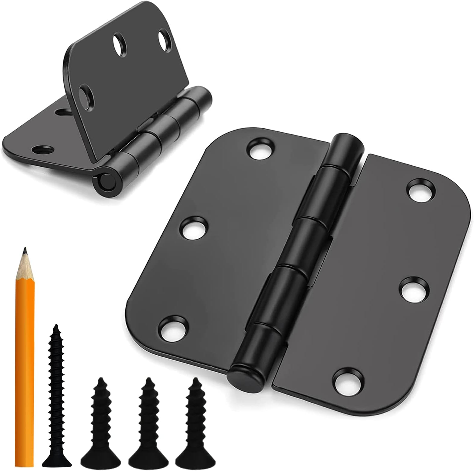 24 Pack Rounded Matte Black Door Hinges 3.5 x 3.5 inch with 5/8 Radius ...