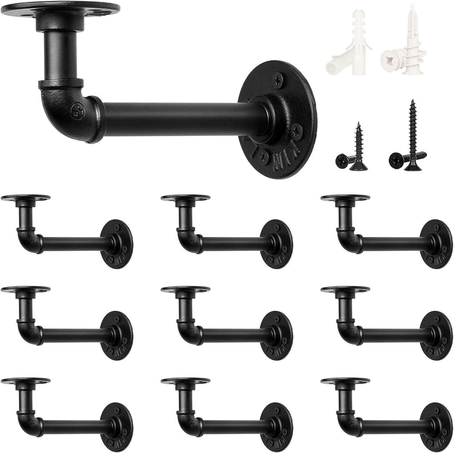 Floating Shelf Brackets Industrial Pipe Shelf Brackets Set Of 6 - Black ...