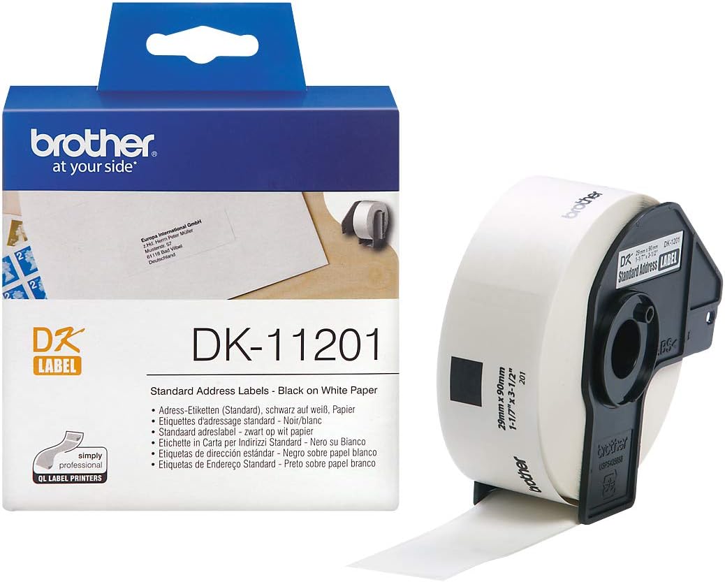 Brother DK-11201 Label Roll, Standard Address Labels, Black on White ...