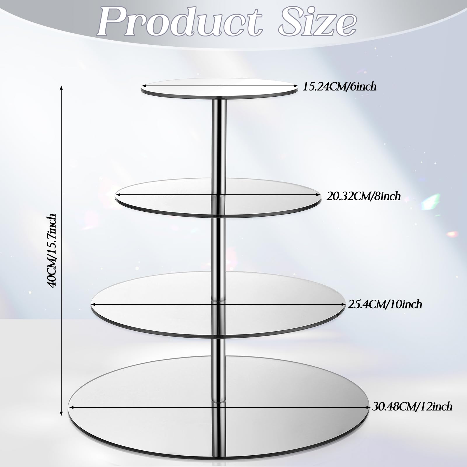 Jinei 4 Tier Round Cupcake Stand Silver Mirror Acrylic Cake Tower ...
