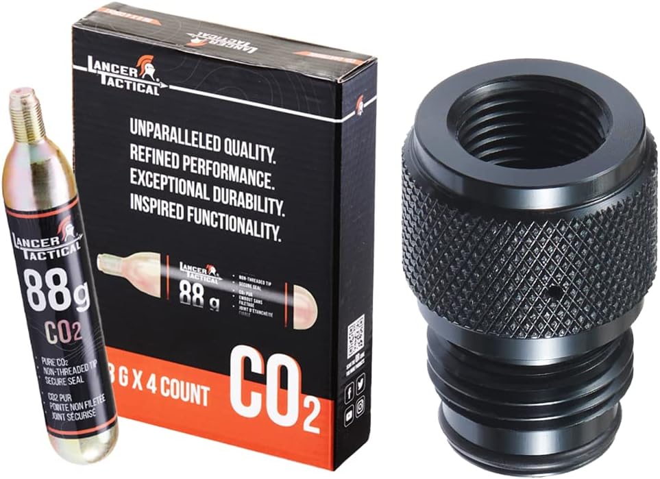 Amazon.com : 88g Co2 Cylinder Cartridge - Lancer Tactical 88g Airsource - 88 Gram with Adapter ...