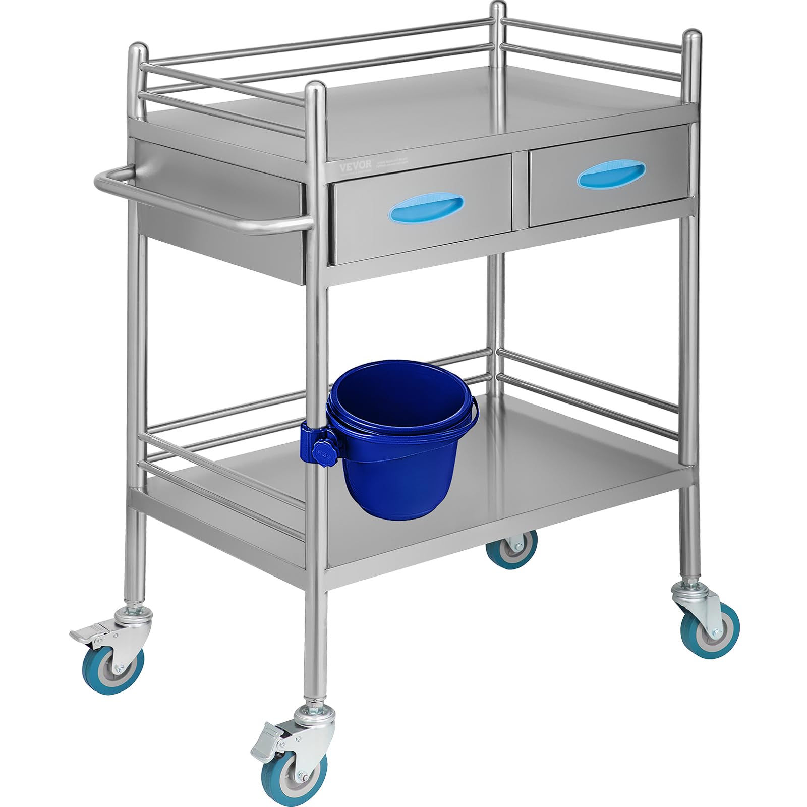 VEVOR Lab Serving Cart, 2 Layers Stainless Steel Utility Rolling Cart ...