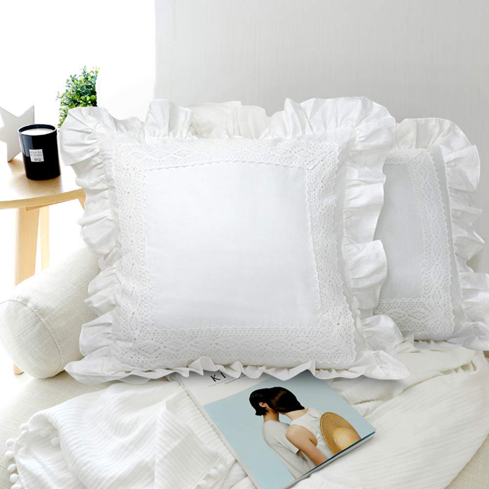 Amazon.com: Lemfux Cotton Euro Shams with White Lace Ruffles,Set of 2 ...