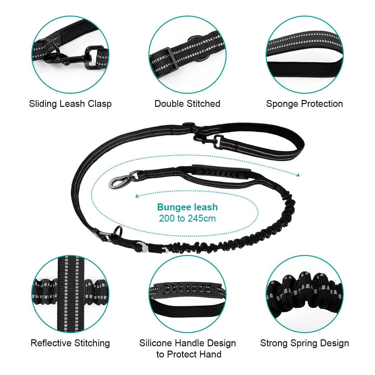 Philorn Dog Lead Heavy Duty, 2m Adjustable Length 5-in-1 Multifunction ...