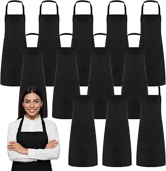 Amazon.com: Yuanan 12 Pack Black Apron for Chef, Unisex Black Kitchen ...