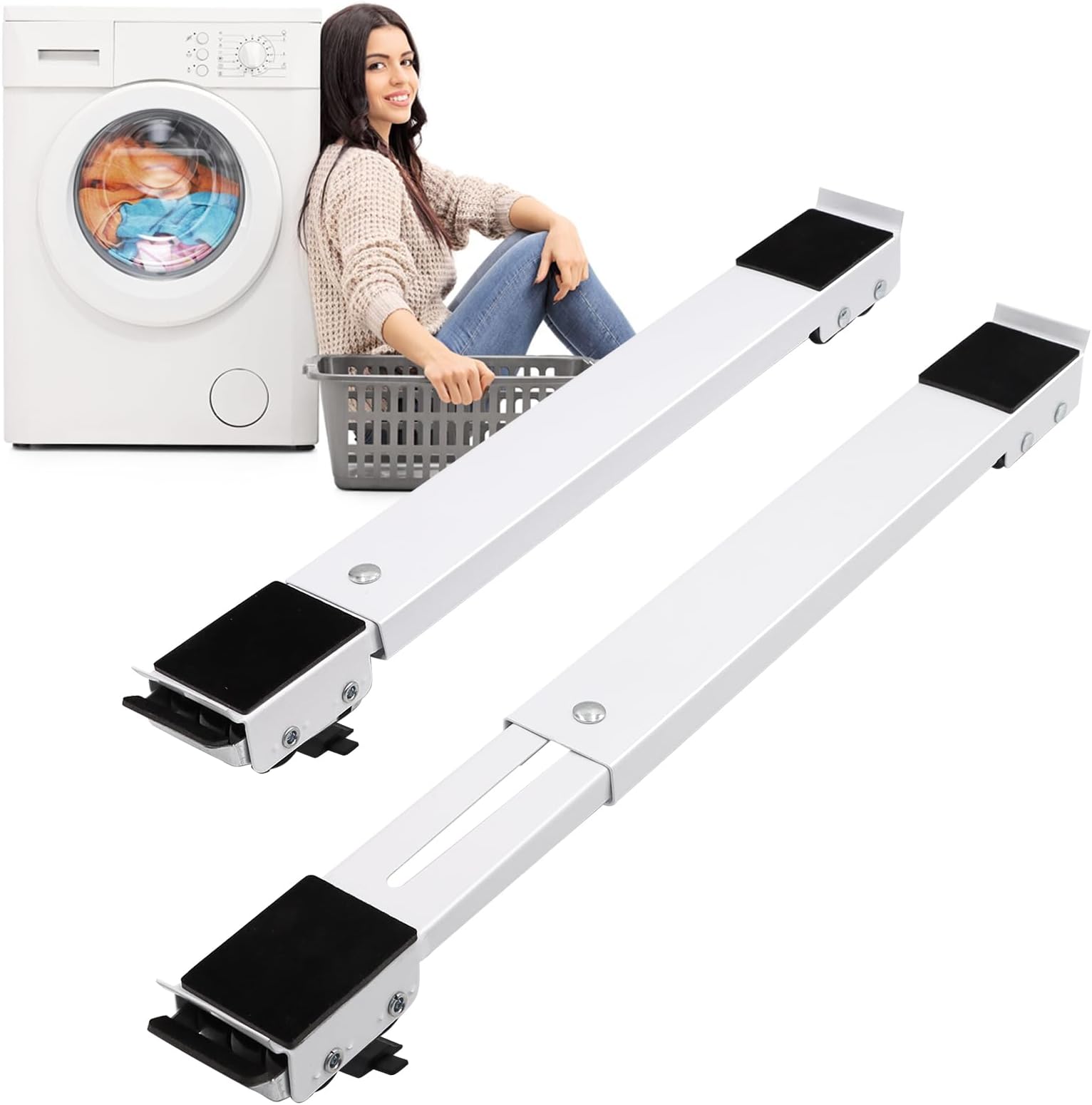 Amazon.com: Two Adjustable Mobile Washing Machine Stand Base With ...