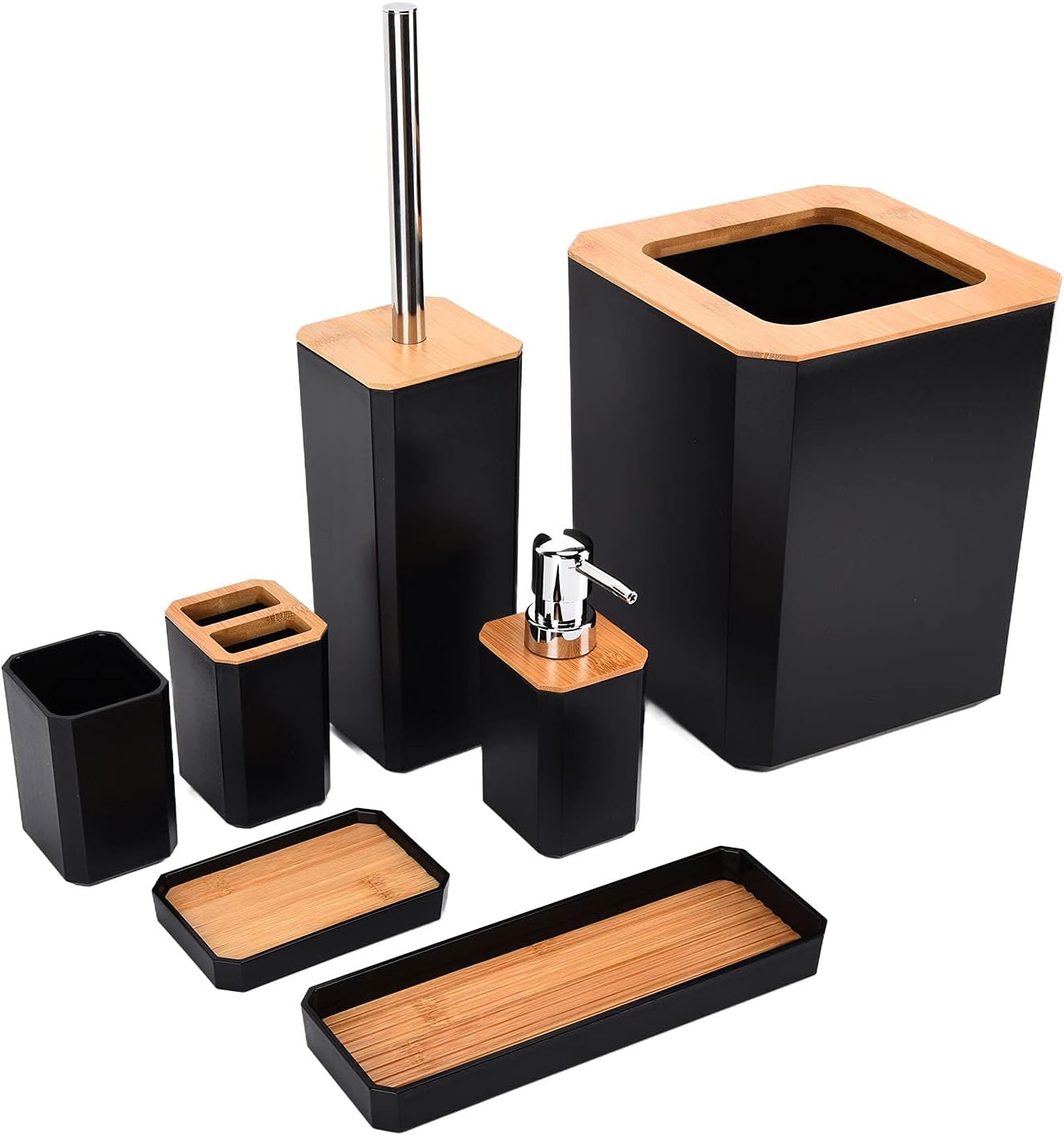 Amazon.com: 7Pcs Black Bamboo Bathroom Accessories Set Toilet ...