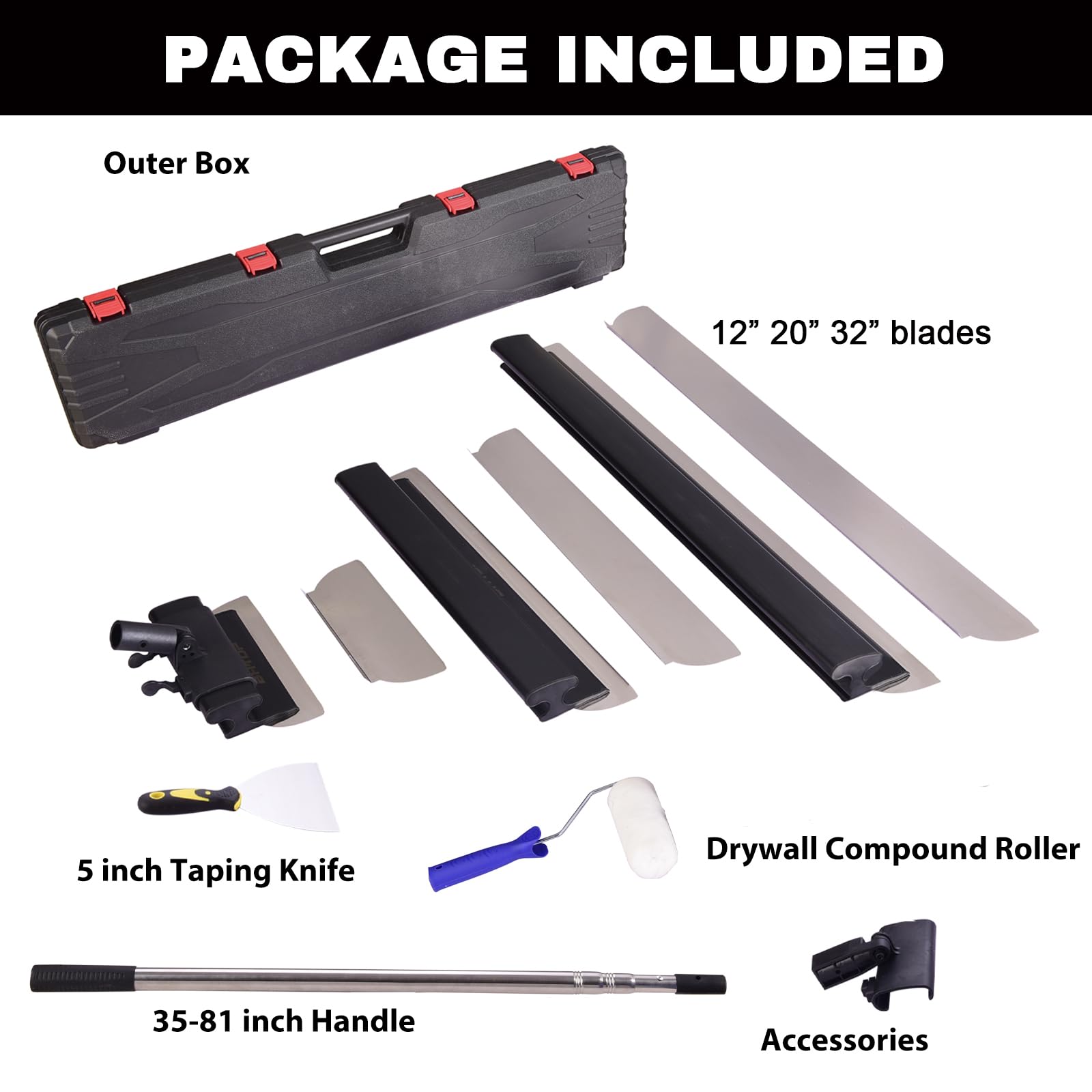 BHTOP Drywall Tools Skimming Blade with Extension Handle - 12", 20 ...