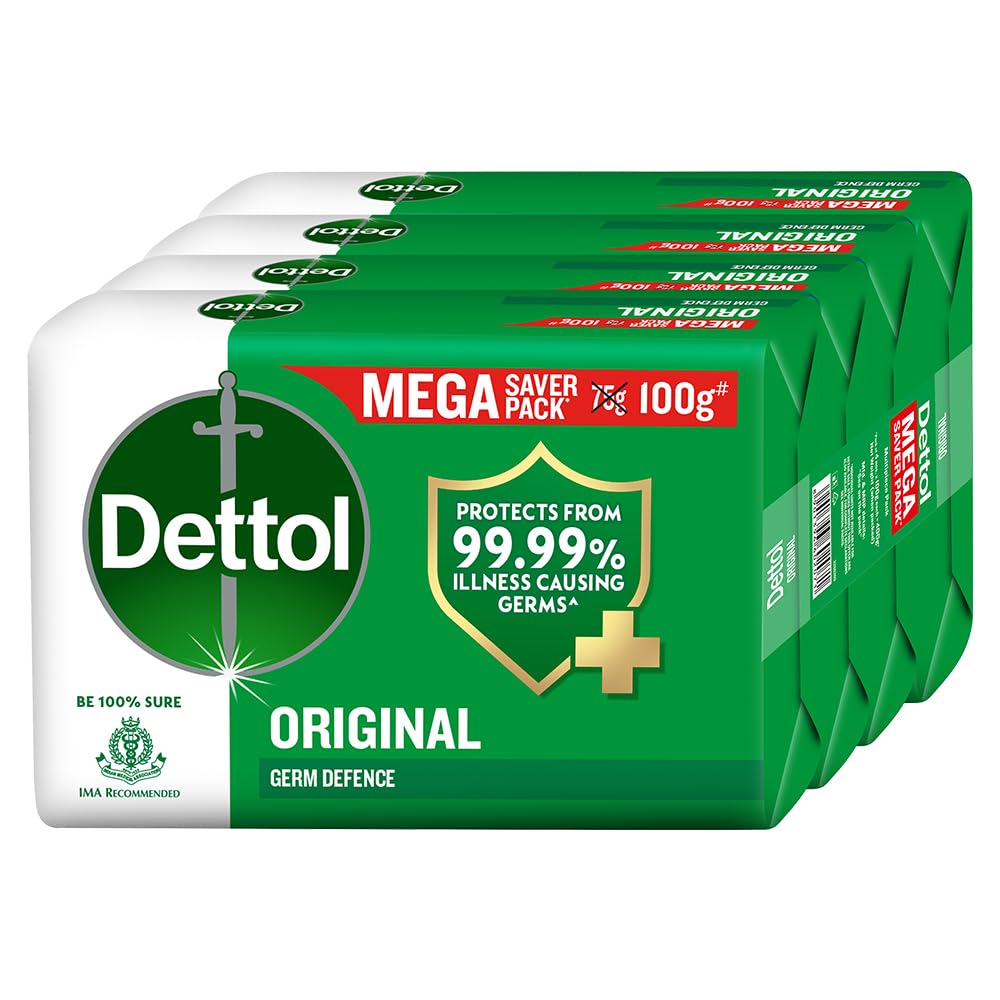 Buy Dettol Original Germ Protection Bathing Soap Bar (400gm) | Kills 99.99% germs, 100g - Pack ...