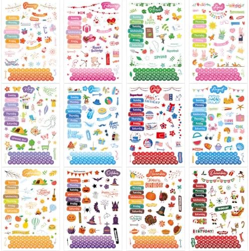 Amazon.com: Daily Calendar Stickers 32 Sheets 2000+ Planner Stickers ...