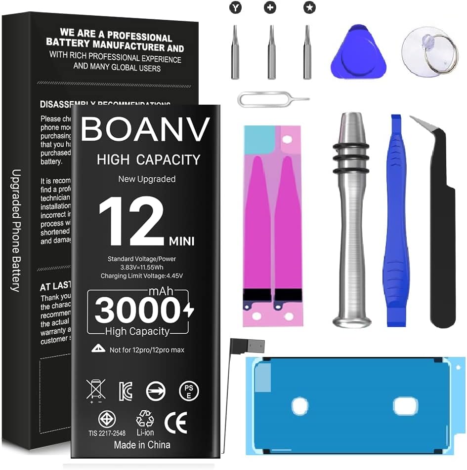 Amazon.com: BOANV [3000mAh Battery for iPhone 12 Mini (Upgraded), Ultra ...