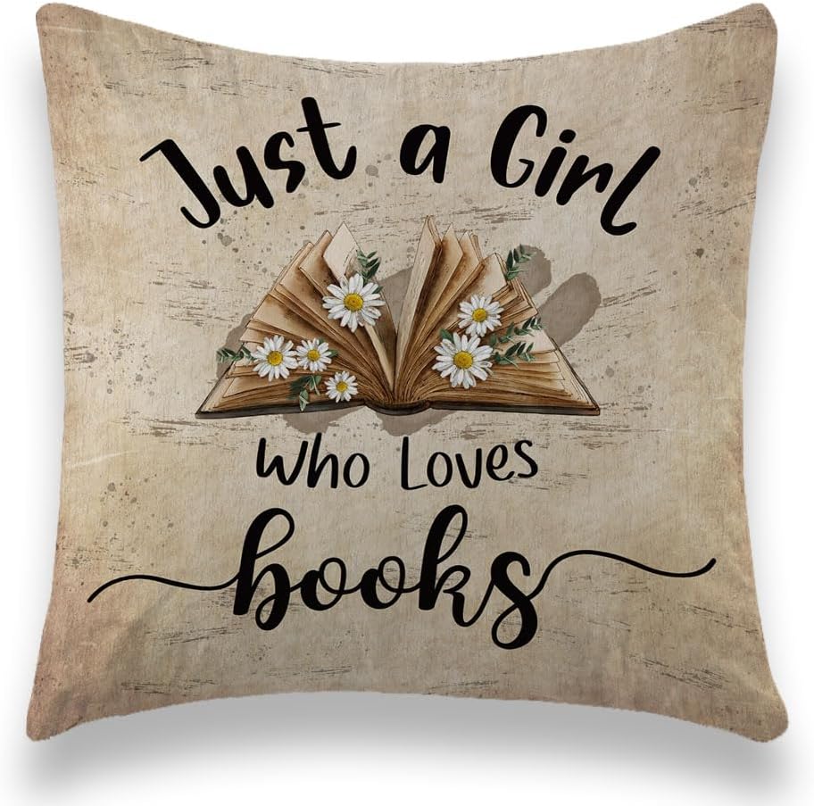 Amazon.com: TUNW Girl Loves Books Throw Pillows Cover, Reading Decor ...