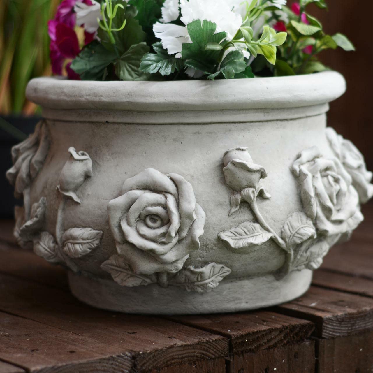 DGS STATUES – Stone Cast, Plant Pots and Troughs, Round Rose Detail ...
