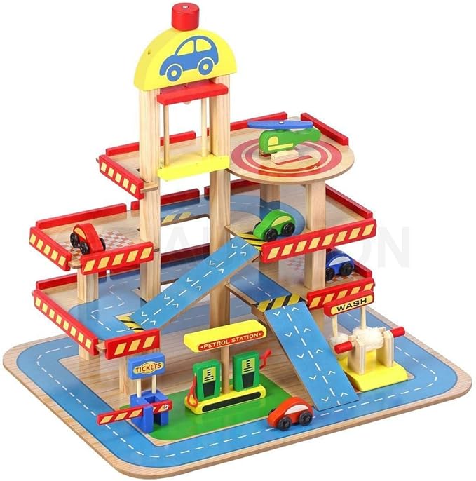 Hobby Crazy Kids Wooden Car Garage Premium Toy Car Park Car Ramp Car ...