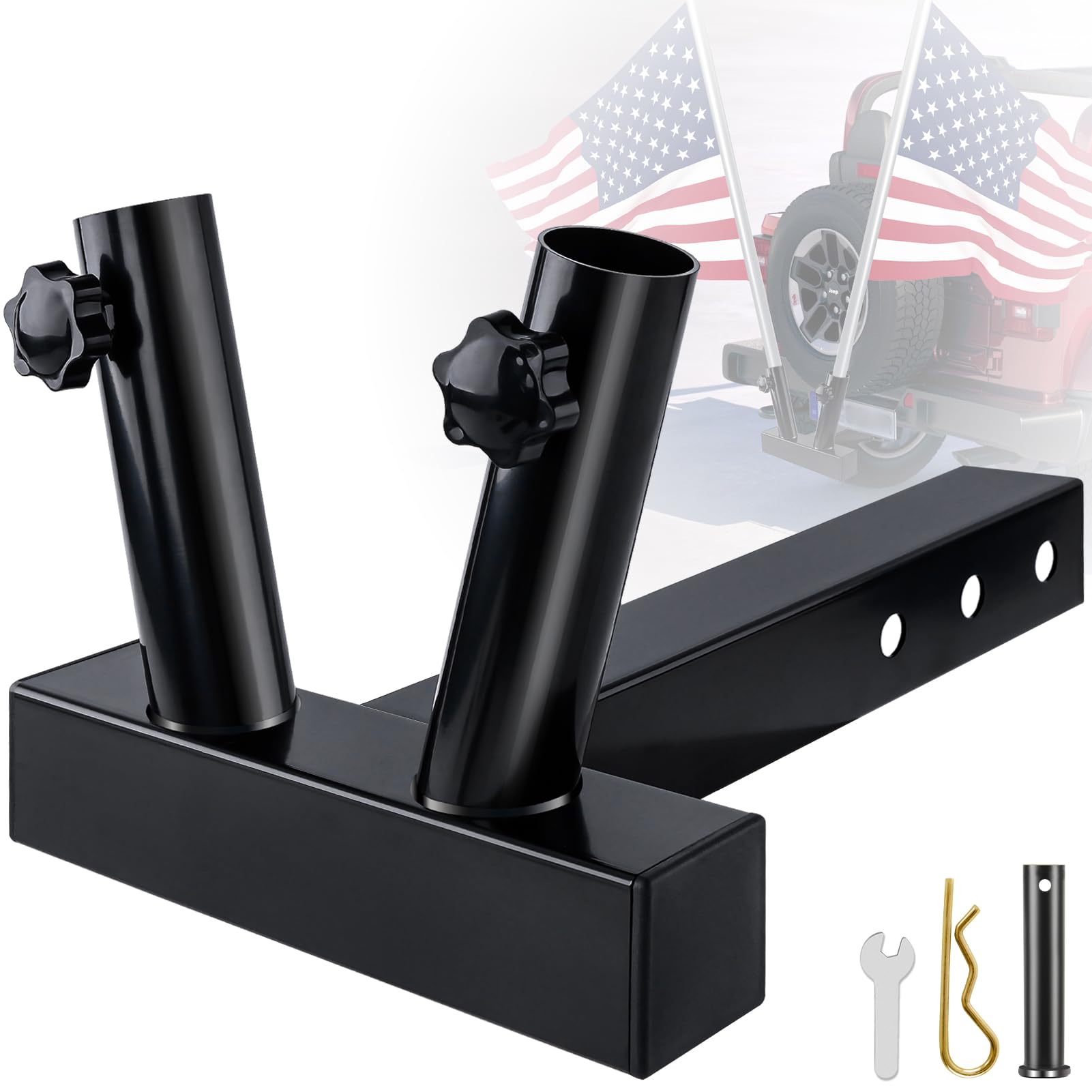 Amazon.com : cyrico Hitch Mount Dual Flag Pole Holder, Metal Heavy Duty ...