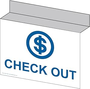 Amazon.com : Check Out Sign With Symbol NHE-17838Ceiling-BLUonWHT ...