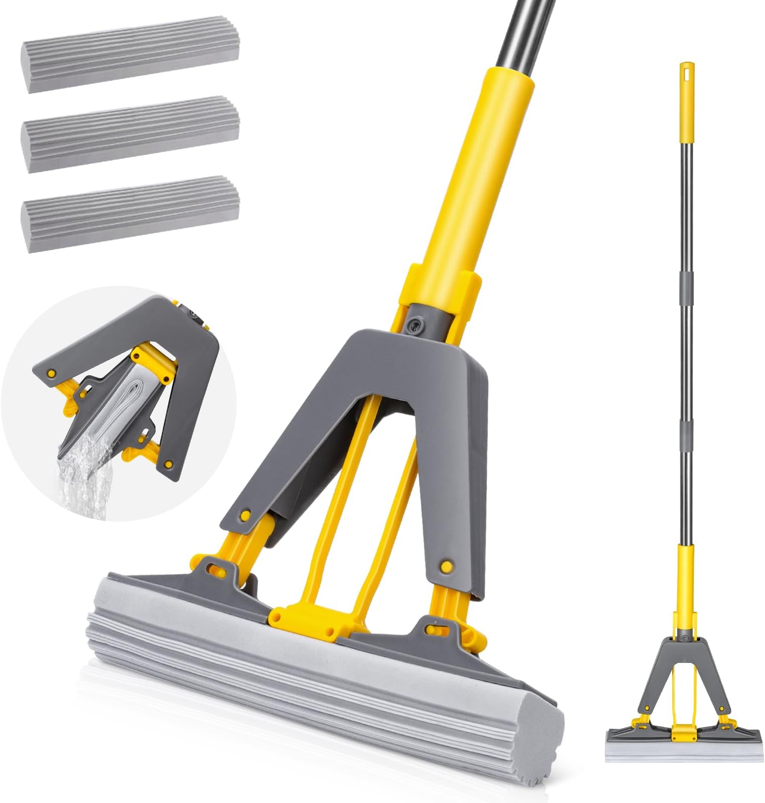 Amazon.com: Eyliden Sponge Mop with 1 Extra Reusable Absorbent Sponge ...