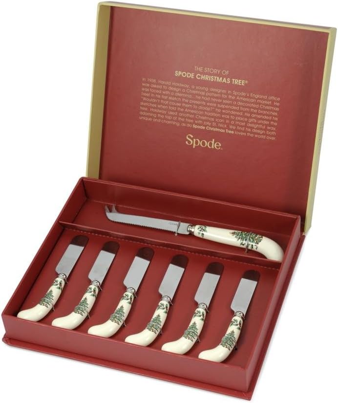 Amazon.com: Spode Christmas Tree Set of 1 Cheese Knife and 6 Spreaders ...