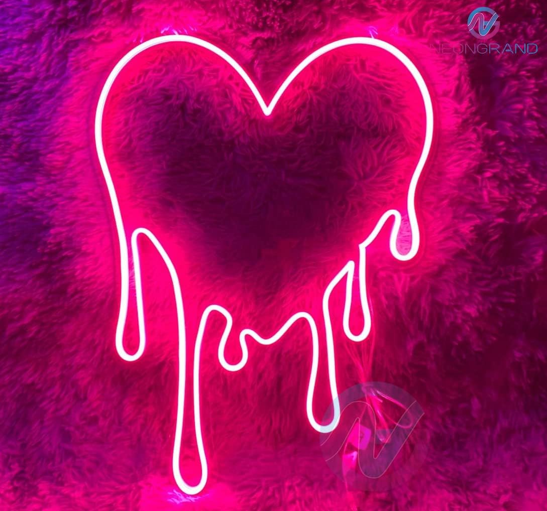 Dripping Heart Neon Sign, Neon Heart Sign, Melting Heart Neon Sign ...