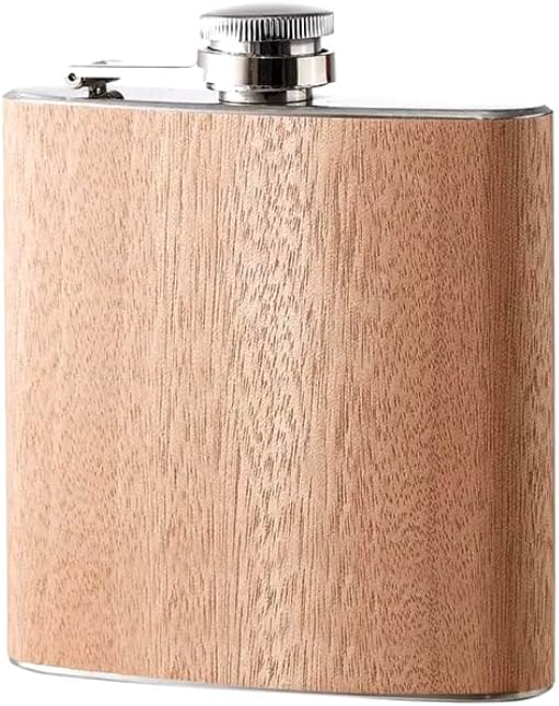 Amazon.com | 6 oz Handcrafted Rustic Wood-Wrapped Stainless Steel Flask ...