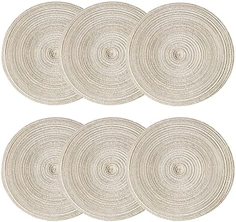 6 Pieces Round Placemats, BetterJonny Beige 12inch Cotton Woven ...