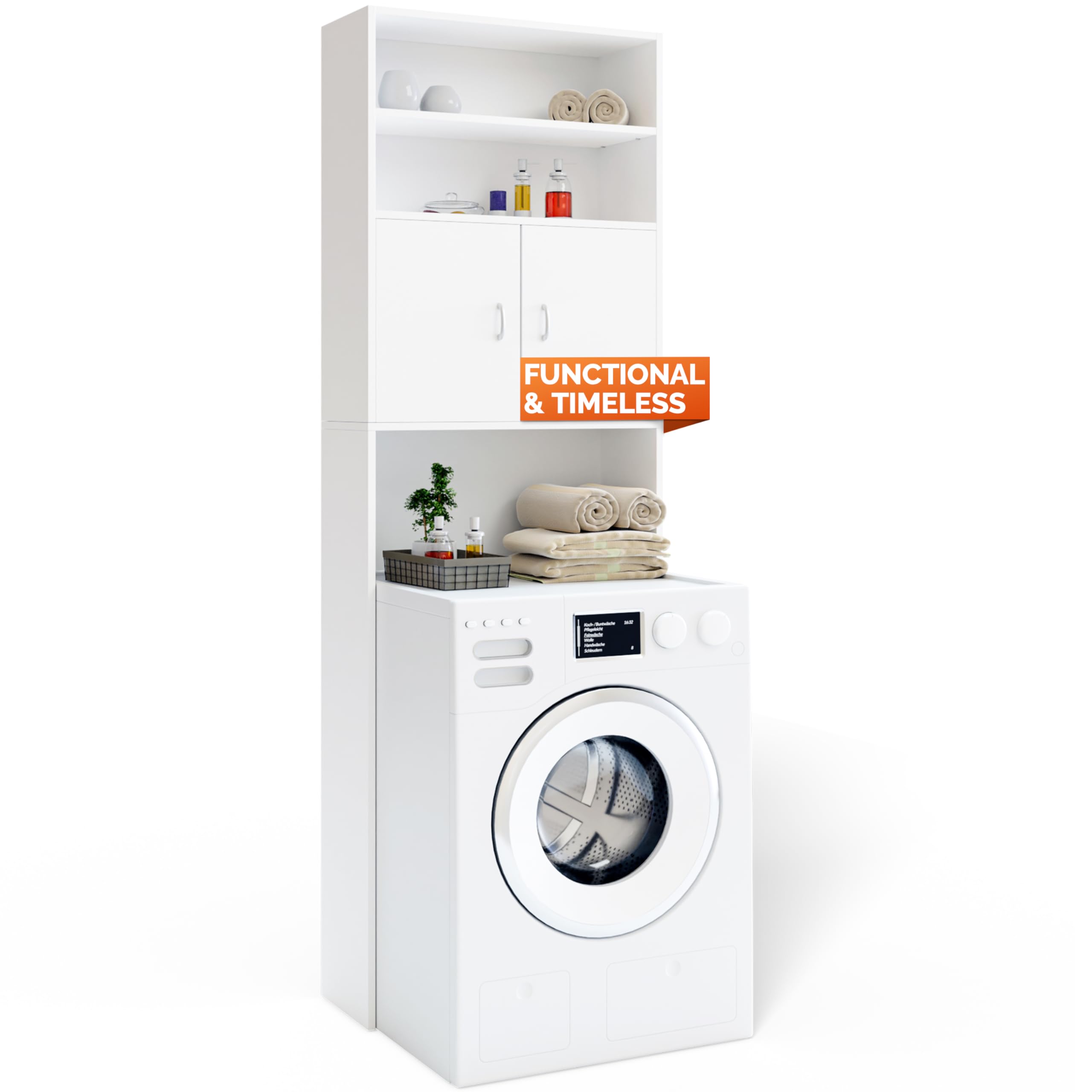 CASARIA® Washing Machine 2 Door Shelf Cabinet | 185x63x20cm MDF 2 Doors ...