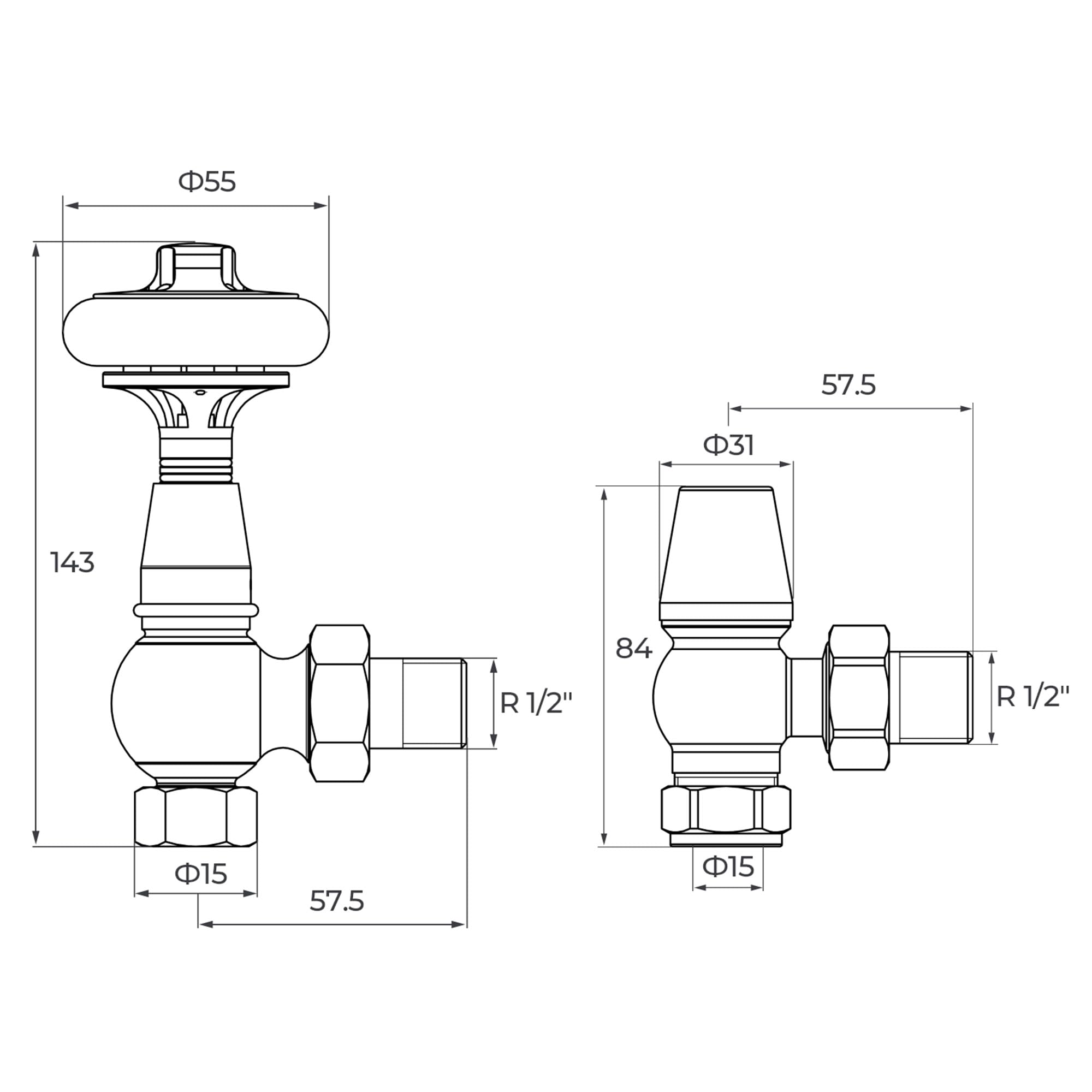 VANCOCO Traditional Angled Radiator Valves Brass Thermostatic Radiator ...