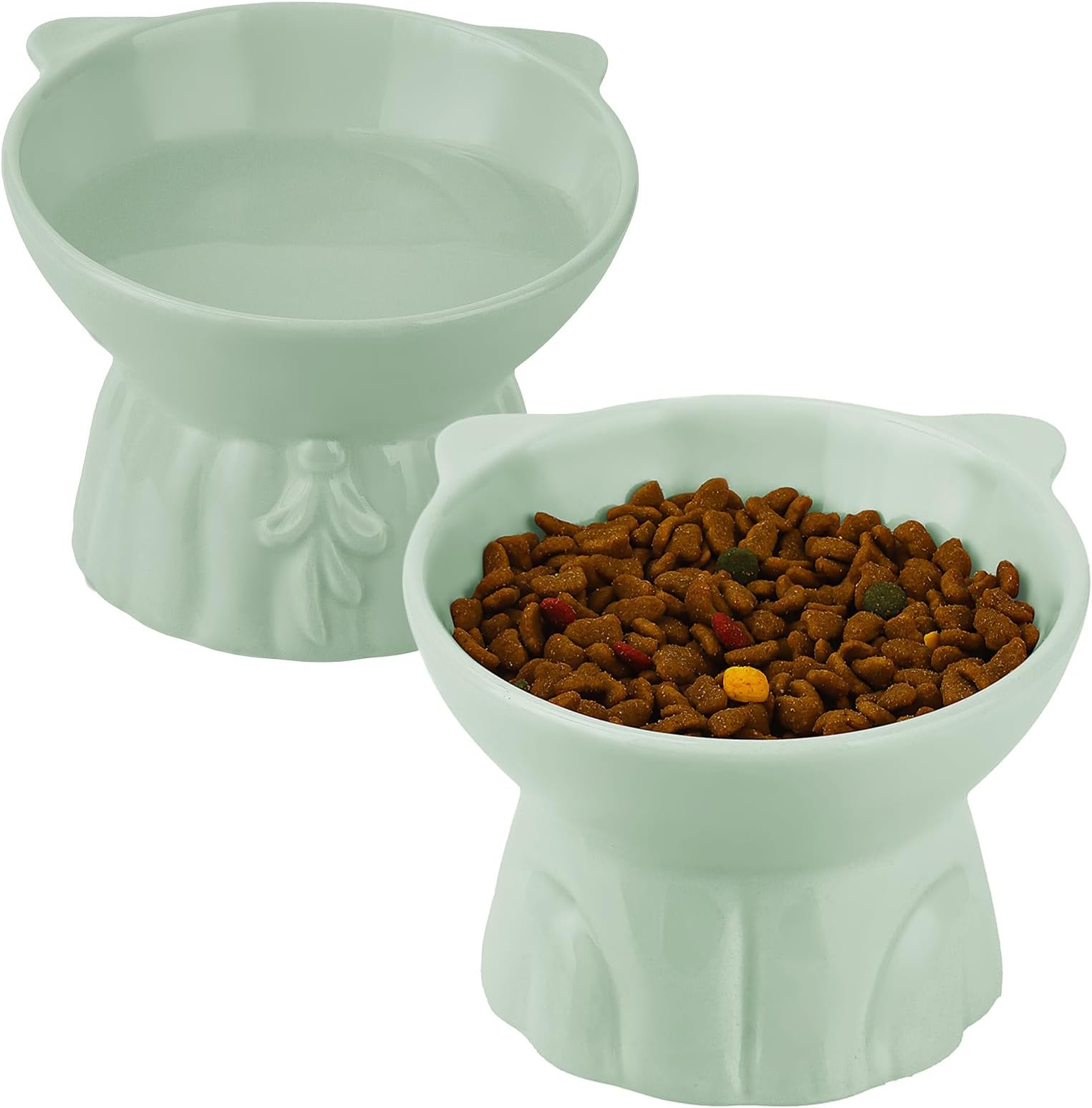 Amazon.com: 2Pcs Ceramic Elevated Cat Bowls, Extra Wide Raised Cat ...