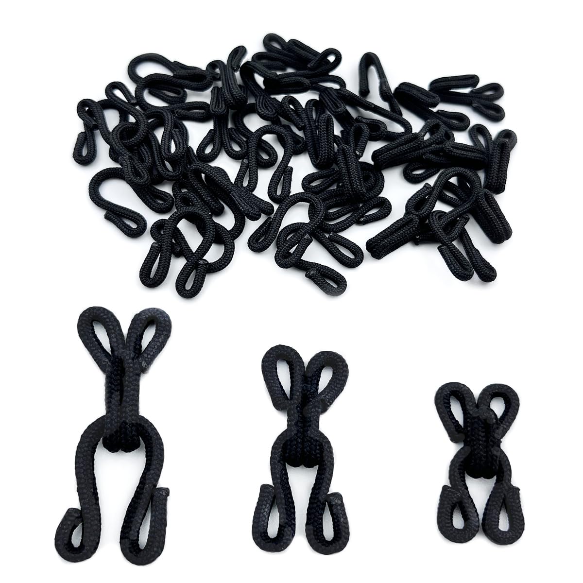 Amazon.com: 60 Sets Sewing Hooks and Eyes Closure, 3 Sizes Black Fabric ...