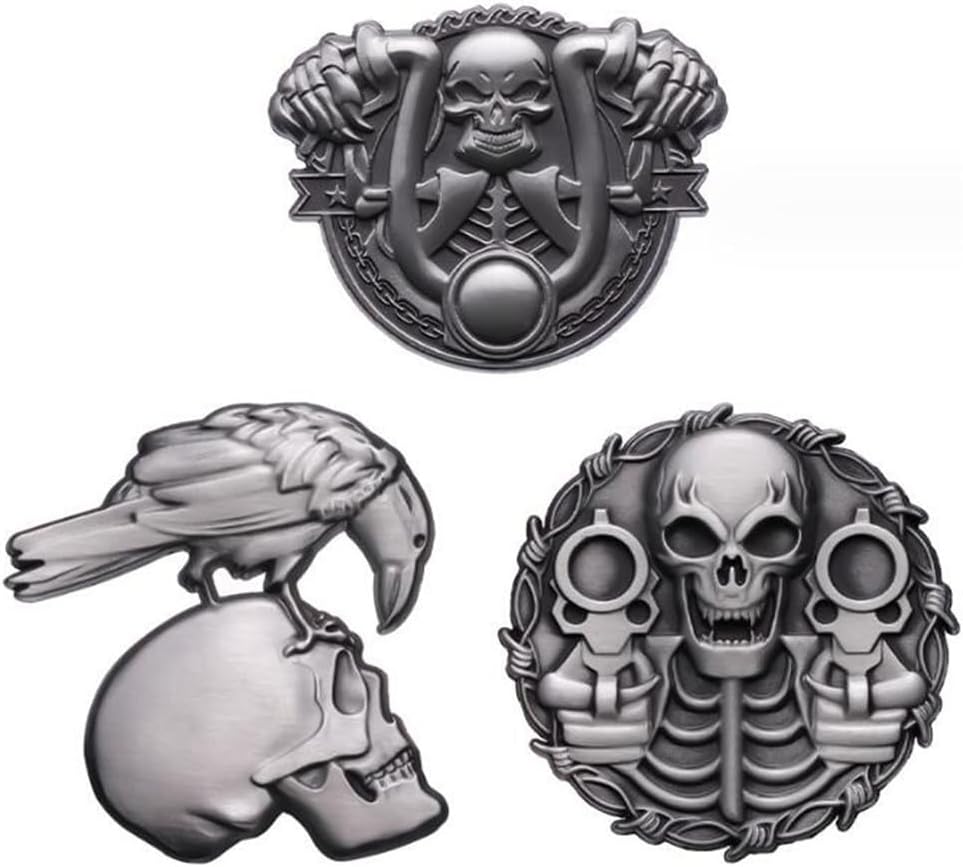 Metal Enamel Pin Badge Biker Grinning Skull in Black Ace of Spades ...