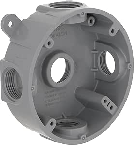 BELL Round Weatherproof Box, Five 1/2 or 3/4 in. Threaded Outlets, Gray ...