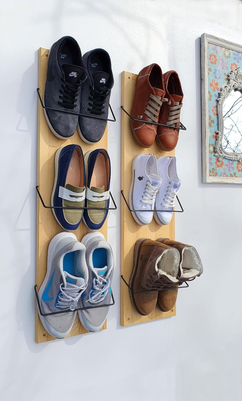Amazon.com: MAZAGE Wall Mounted Vertical Wooden Shoe Rack, Space Saver ...