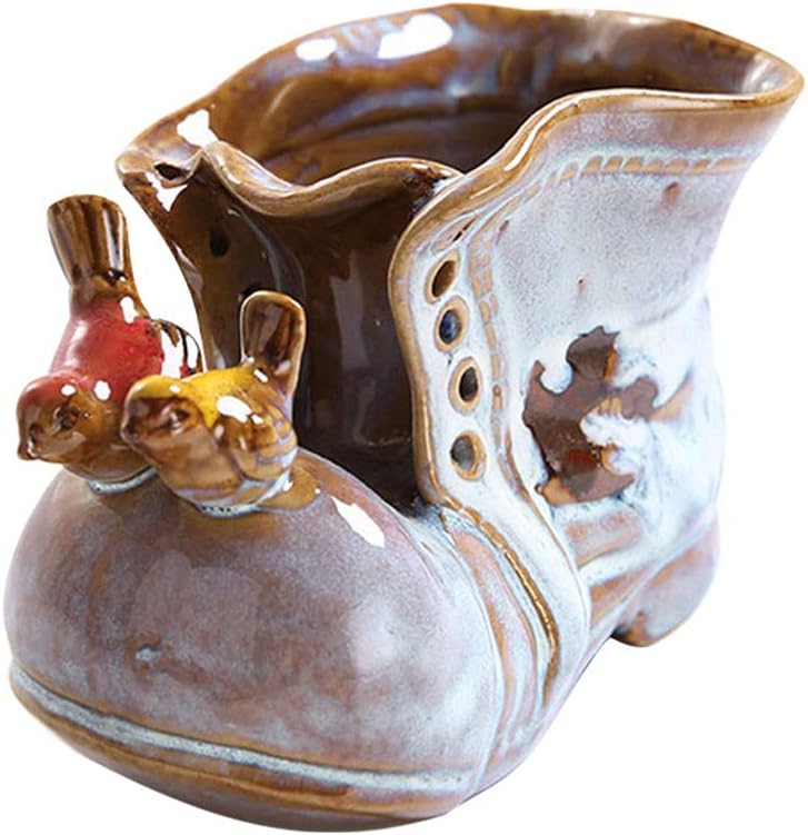 Amazon.com: Ceramic Boot Planter Plant Pot Vase Planter with Bird ...