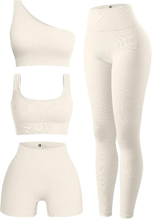 Amazon.com: OIERD 4 Piece Workout Sets For Women Ribbed Leggings ...