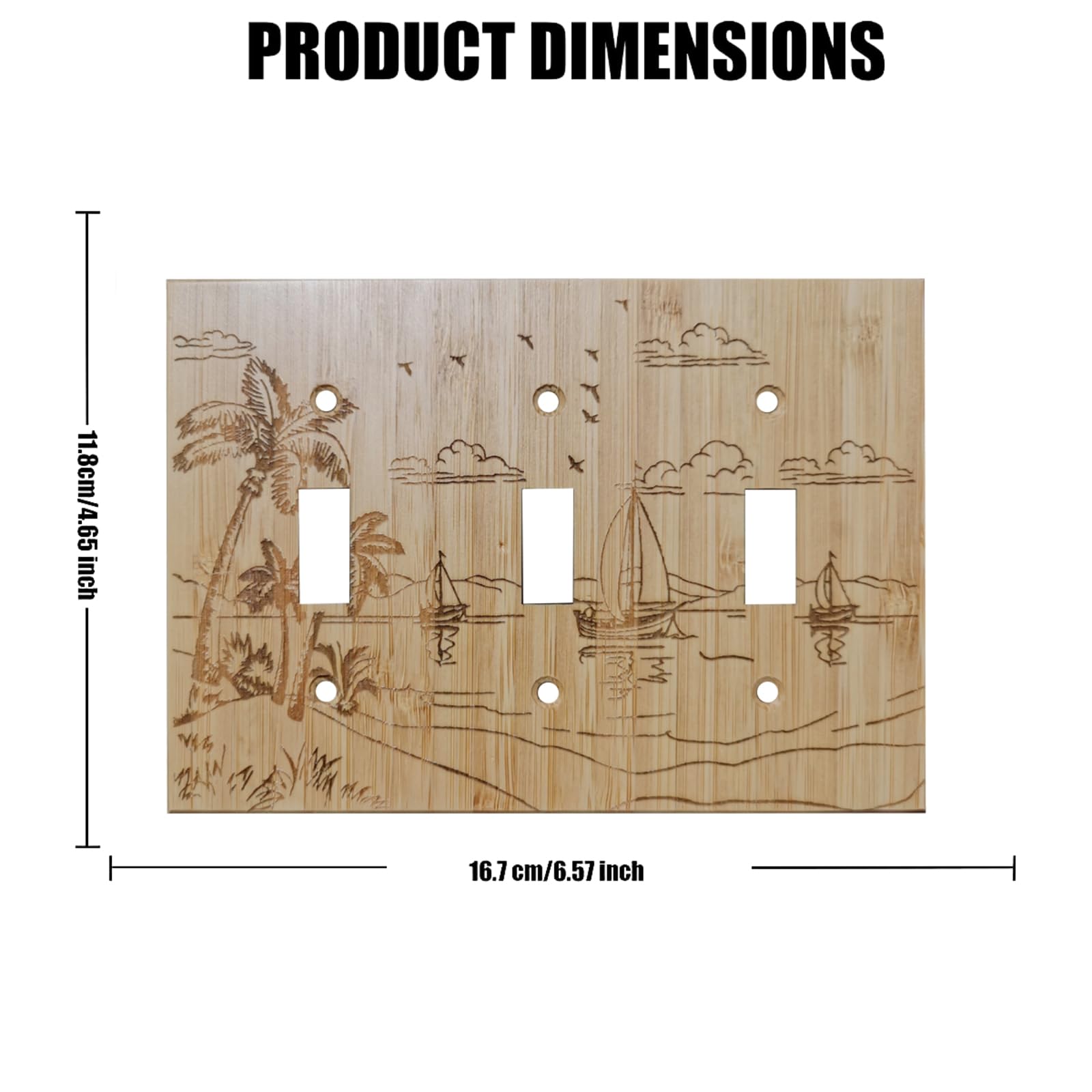 Wood Bamboo Triple Toggle Decorative Light Switch Cover 3 Gang ...