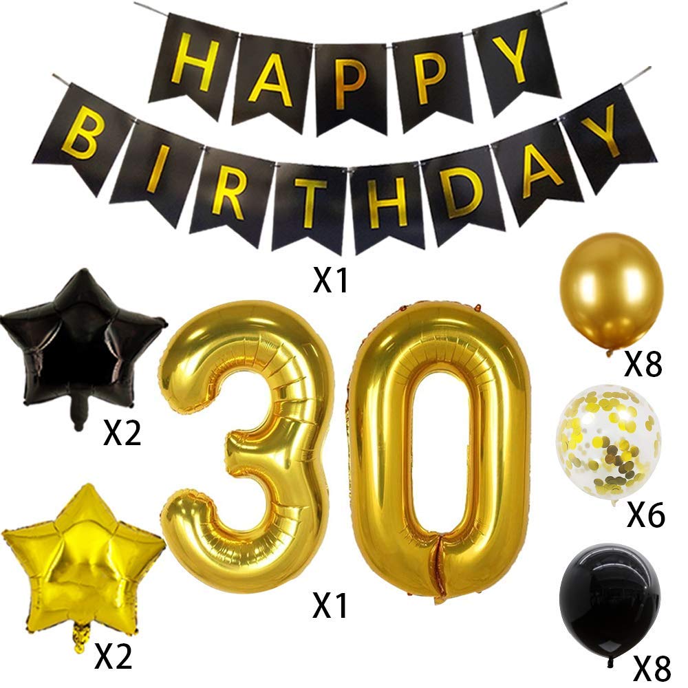 Buy Theme My Party 30th Birthday Decorations Black and Gold 30 Party ...