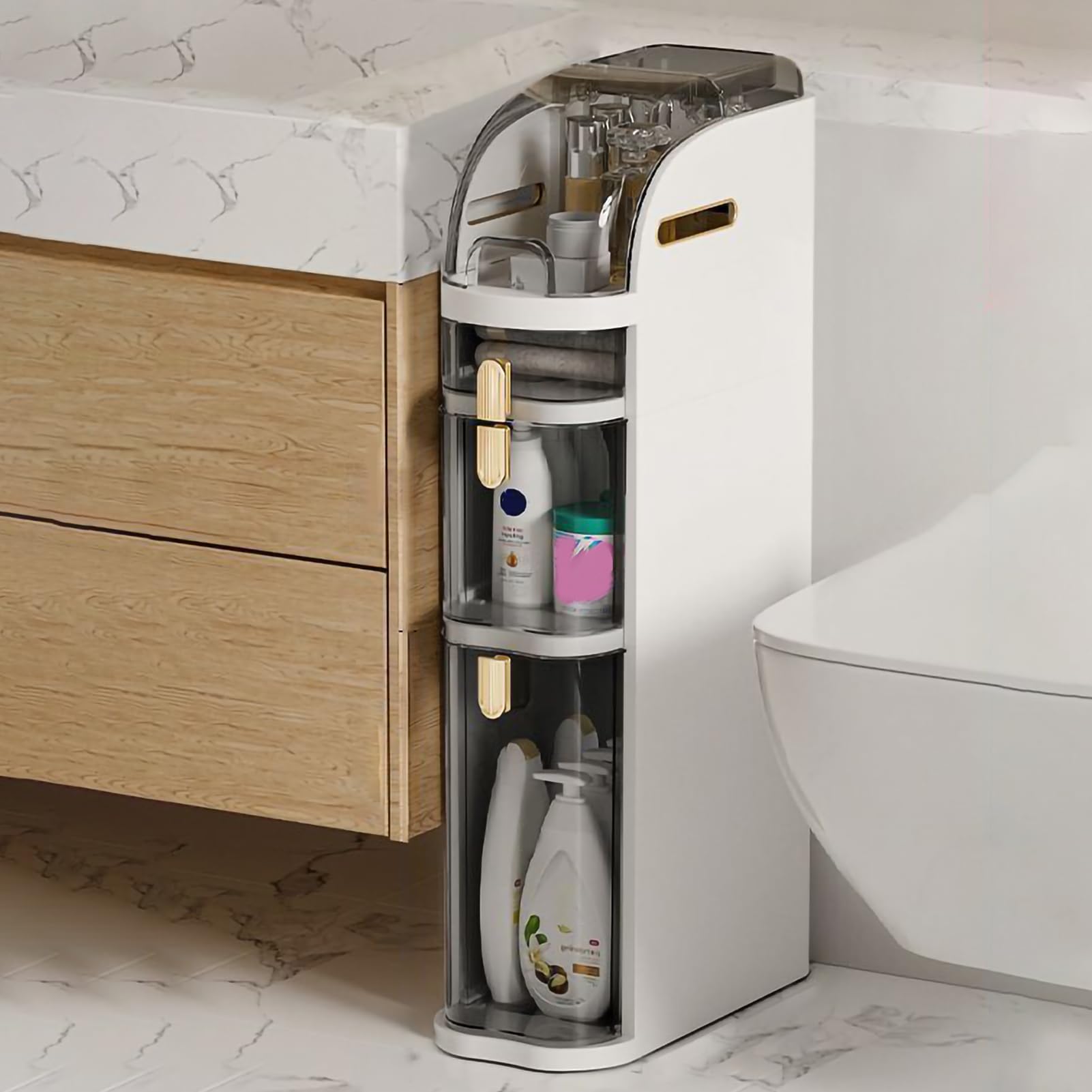3 Tier Bathroom Floor Cabinet, 7in Narrow Tall Slim Bathroom Storage ...