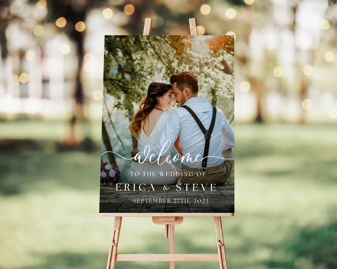 Amazon.com : Personalized Wedding Welcome Sign with Photo, Custom ...