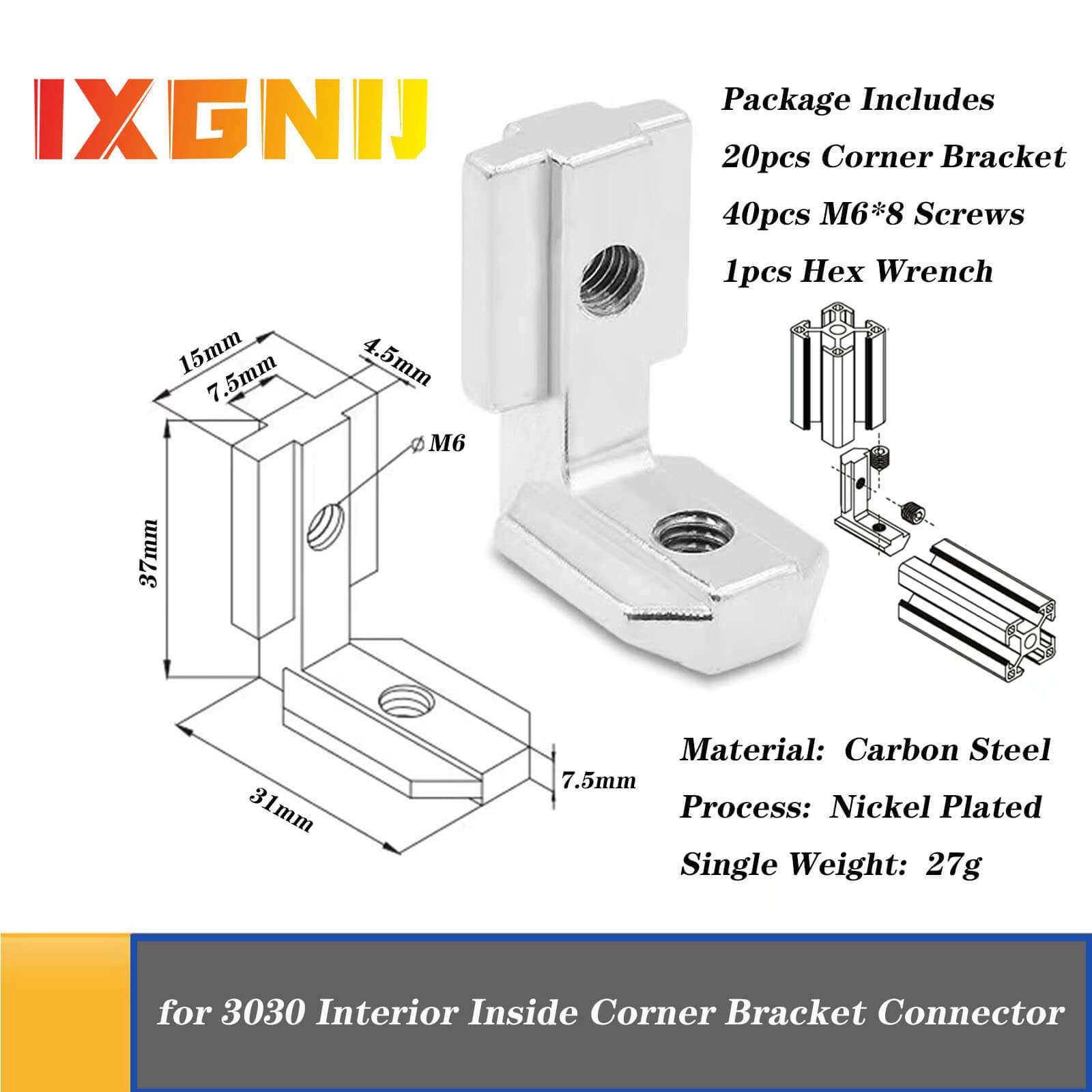 Snapklik.com : 20Set 3030 Corner Bracket L-Shape Interior Inside Connector For 3030 Aluminum ...