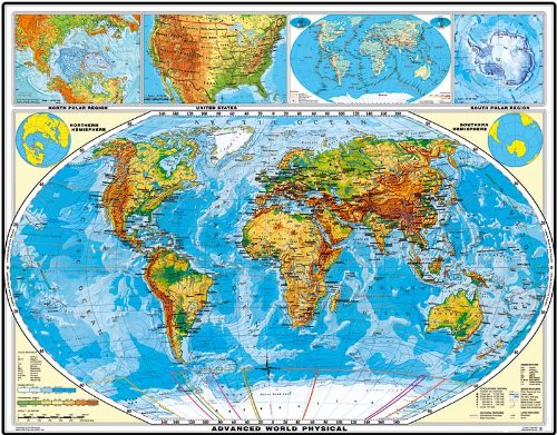 New Map Xxl 71 Inches Original Relief Advanced World Physical ...