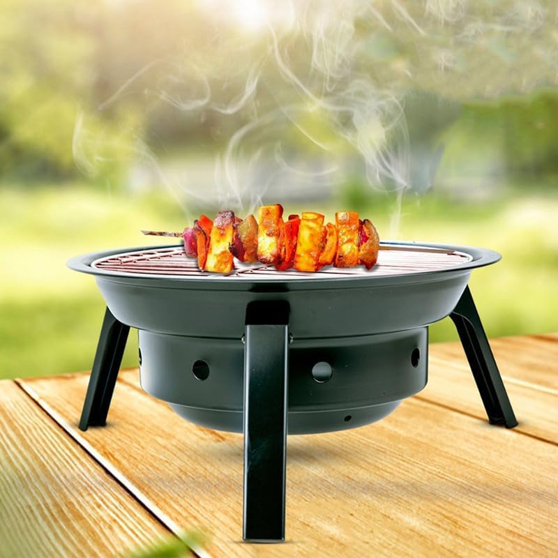 Fabrilla Round Barbeque Charcoal Grill Black with 5 Skewers BBQ ...