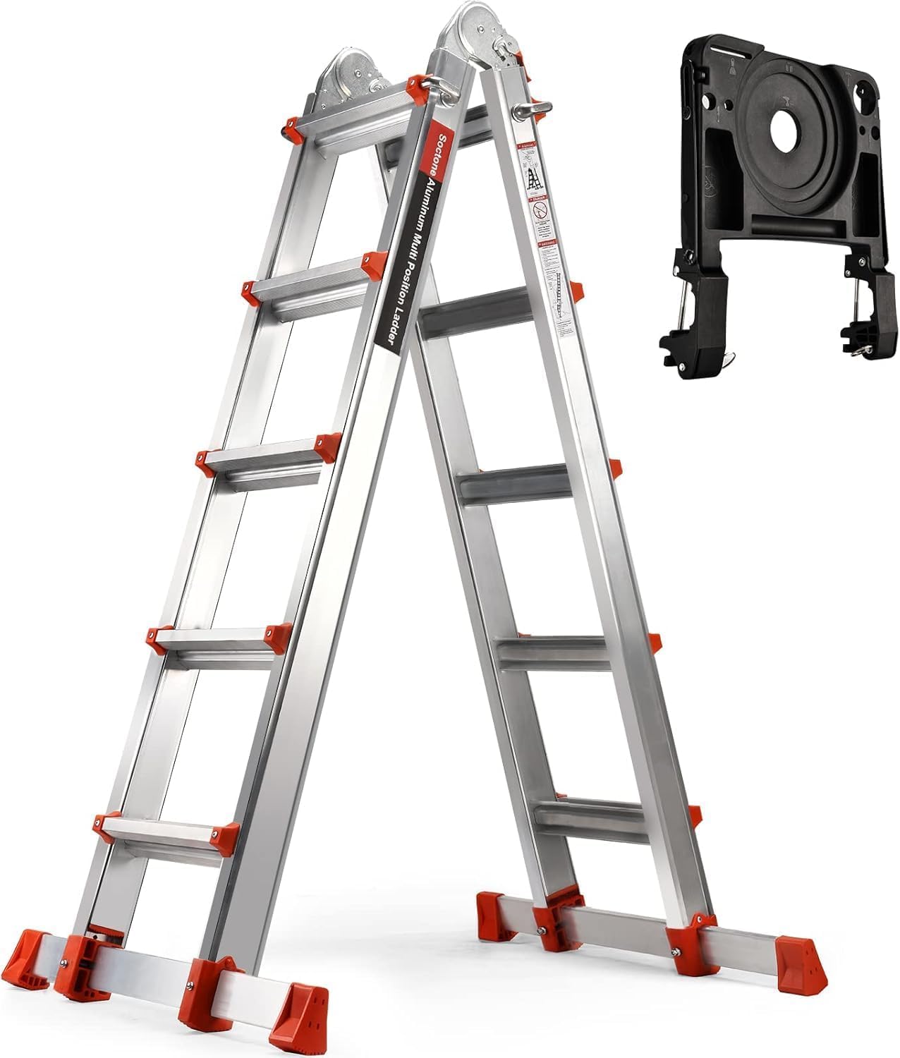 Soctone Ladder, A Frame 5 Step Extension Ladder, 17 Ft with Multi ...