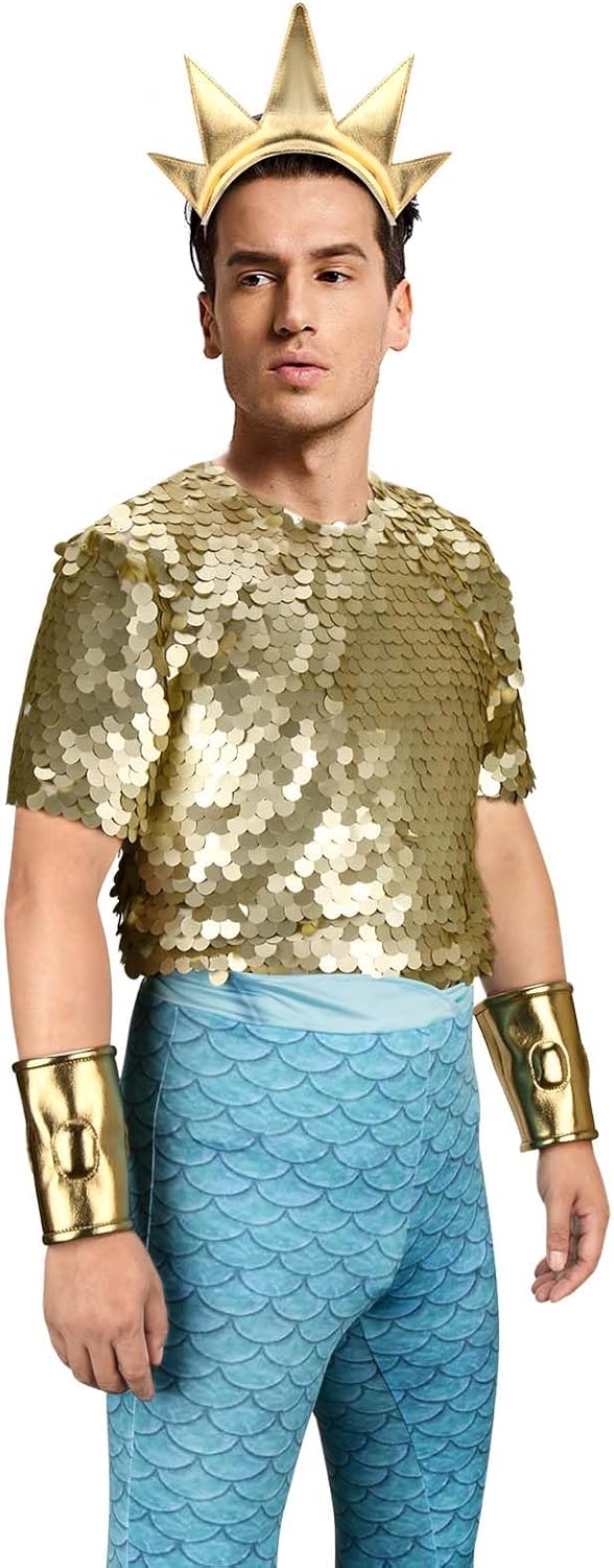 CUSFULL Mens King Cosplay Merman Father Costume Prince Crown Wristlets ...