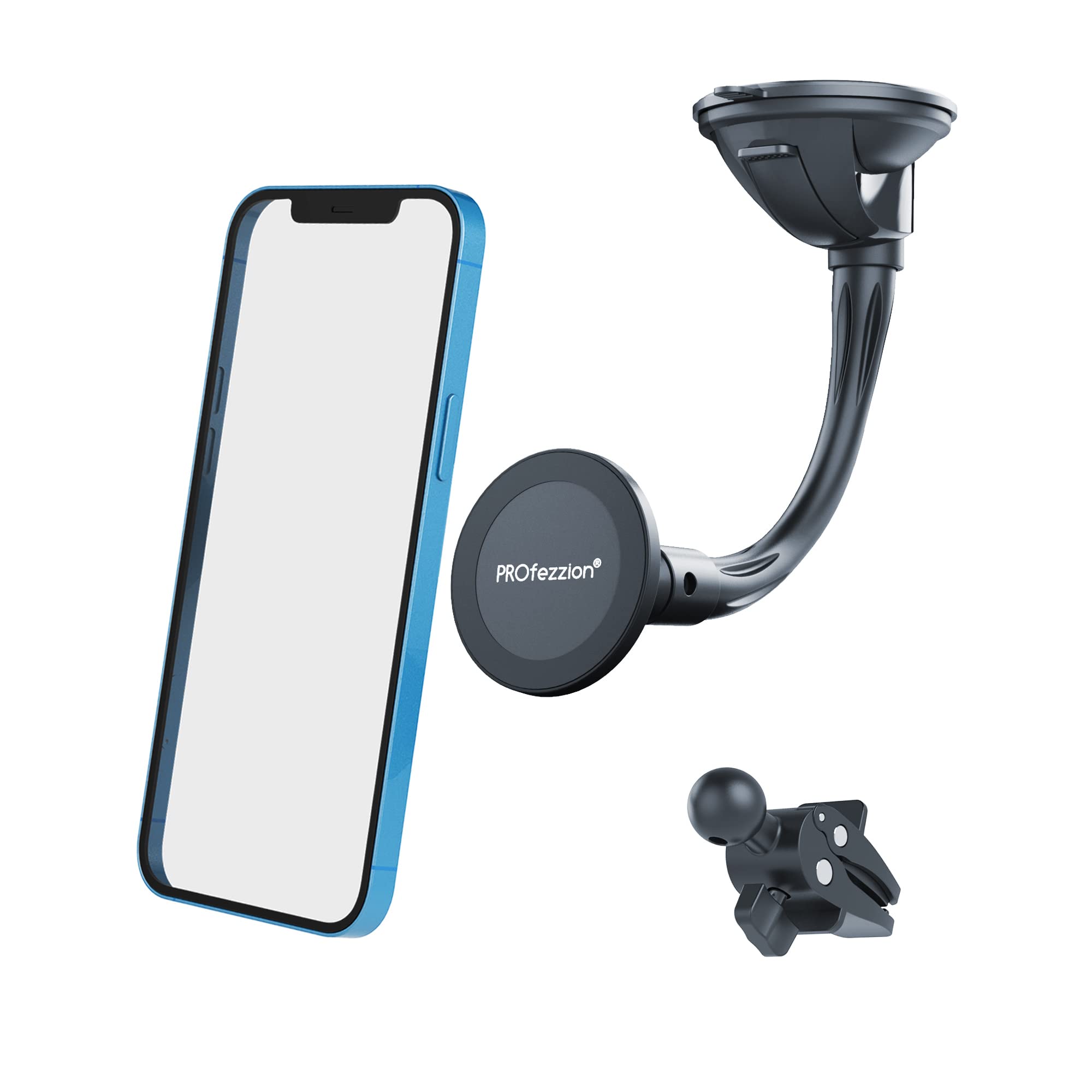 PROfezzion Suction Cup & Vent Clip Combo Magnetic MagSafe Car Mount ...