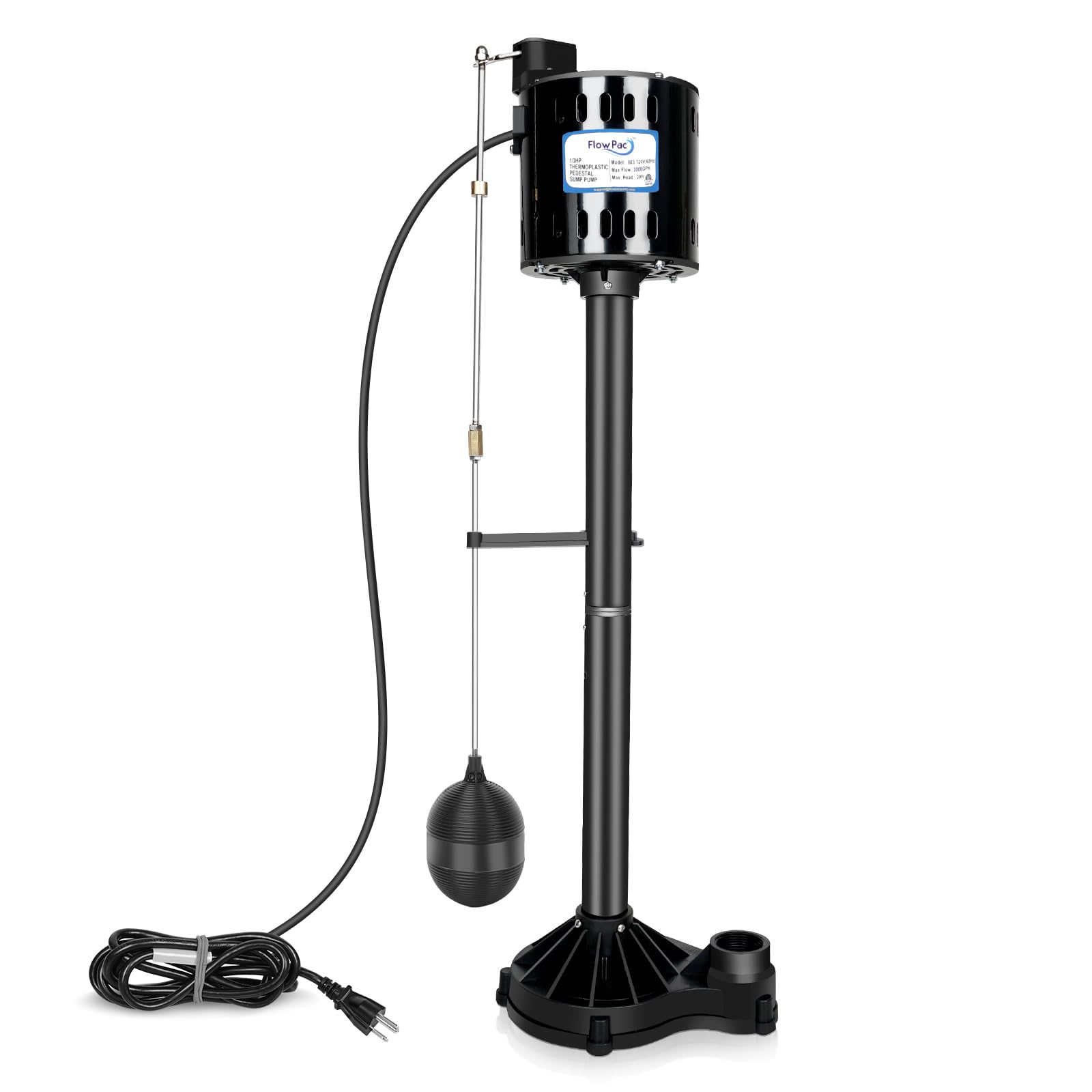 FLOWPAC Pedestal Sump Pump with Vertical Float Switch, Thermoplastic ...