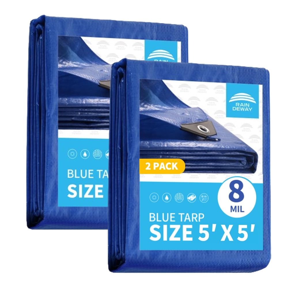 Snapklik.com : RAINDEWAY Small Tarps 5x5 Feet (2 Pack) 8 Mil, UV ...