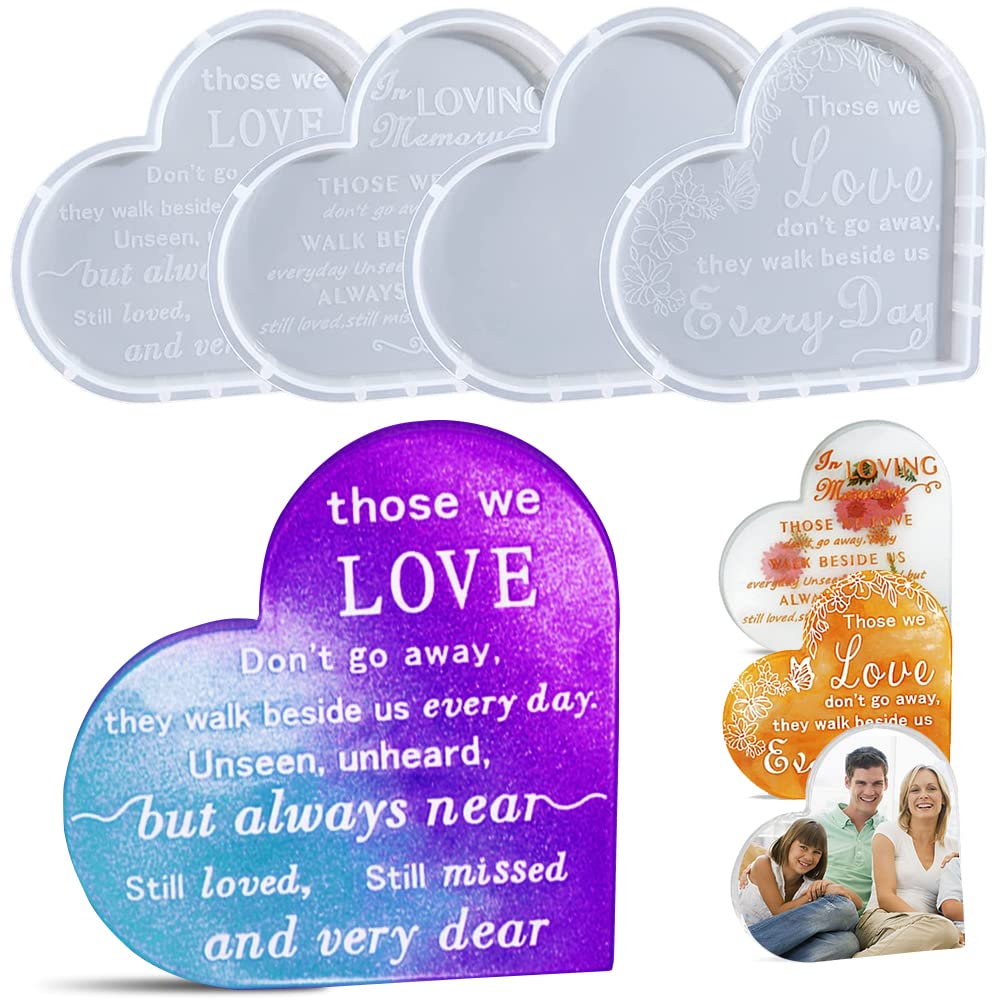 Heart Sign Resin Molds, 4 Pcs Heart Memorial Mold for Epoxy Resin ...